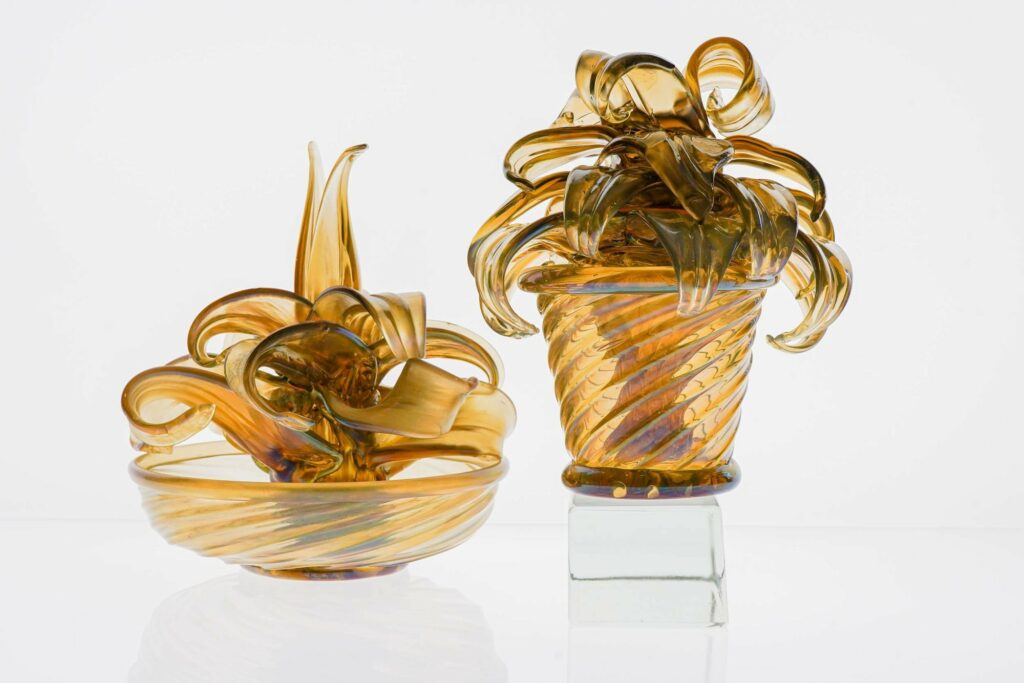 Napoleone Martinuzzi , Two Cactus in Murano iridescent Fume Vamsa ...