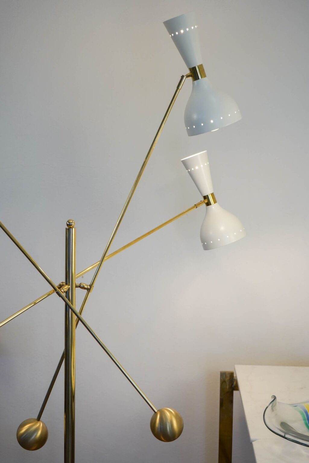 Contrappeso Terra, Brass Floor Lamp , Pivoting Three-Arm with twin ...
